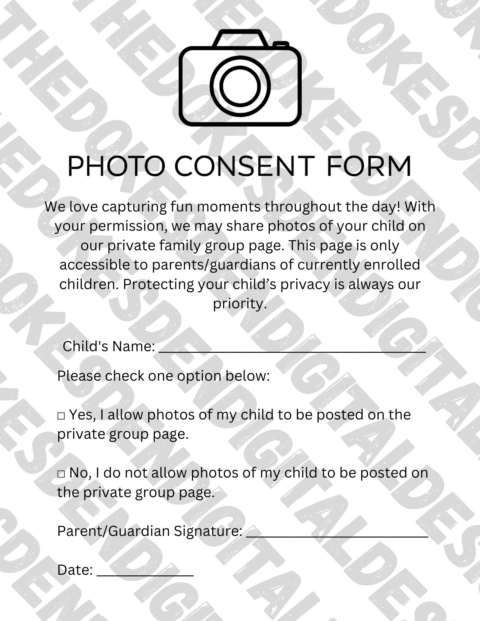 Printable Photo Consent Form for Daycare & Classroom Use - Etsy Australia
