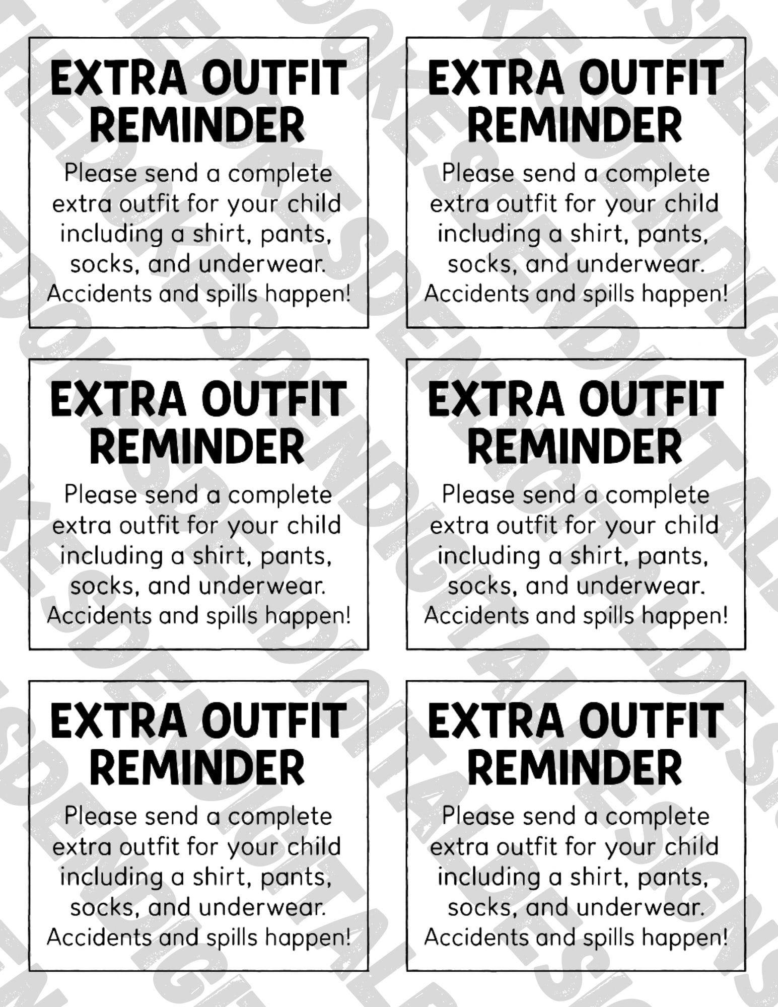 Printable Extra Outfit Reminder Notes for Teachers & Daycare - Etsy