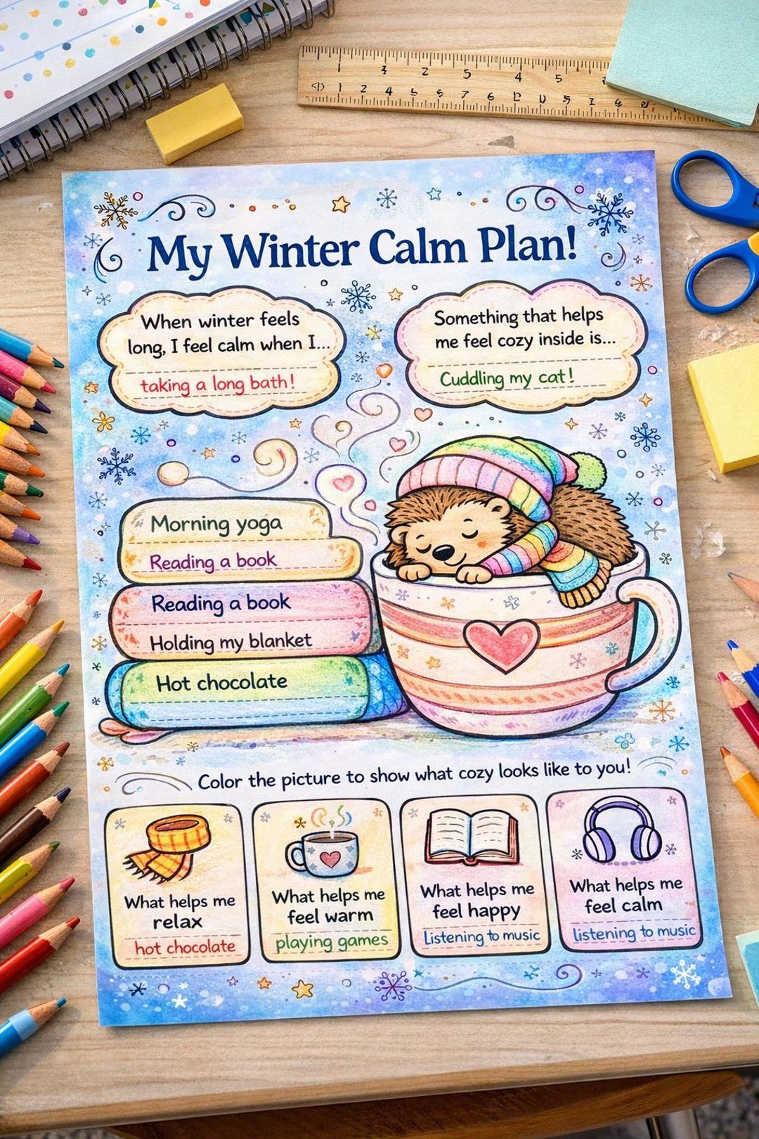 My Winter Calm Plan – Cozy Winter SEL Writing Activity for Kids - Etsy