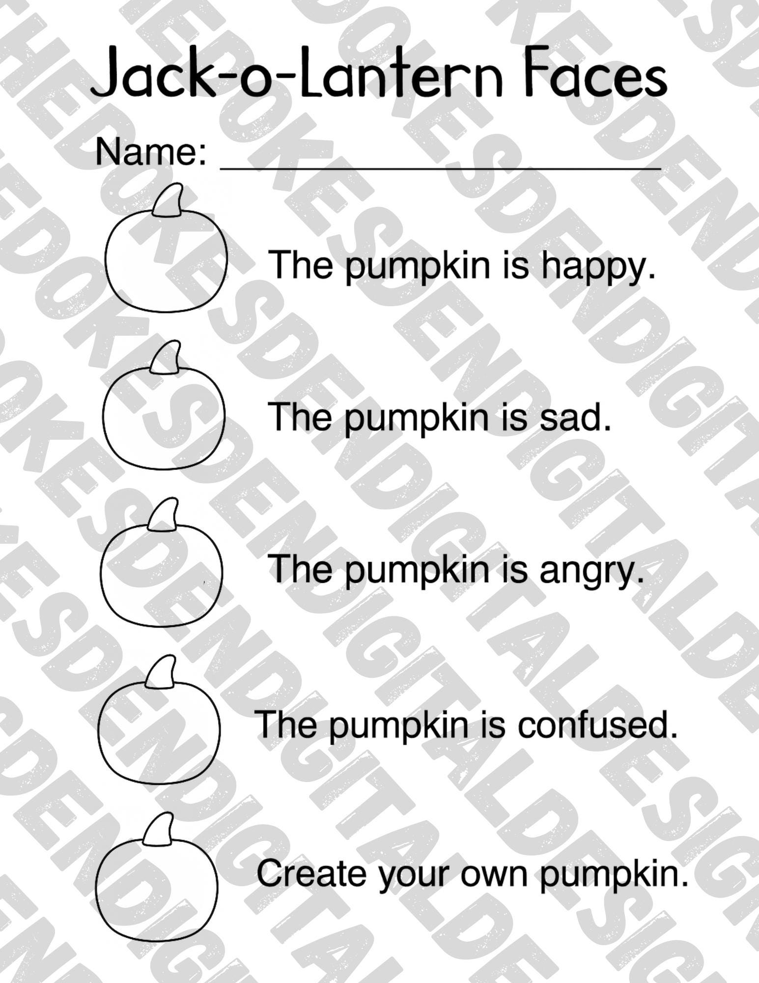 Printable Jack-o’-lantern Faces Worksheet | Halloween Emotions Activity ...