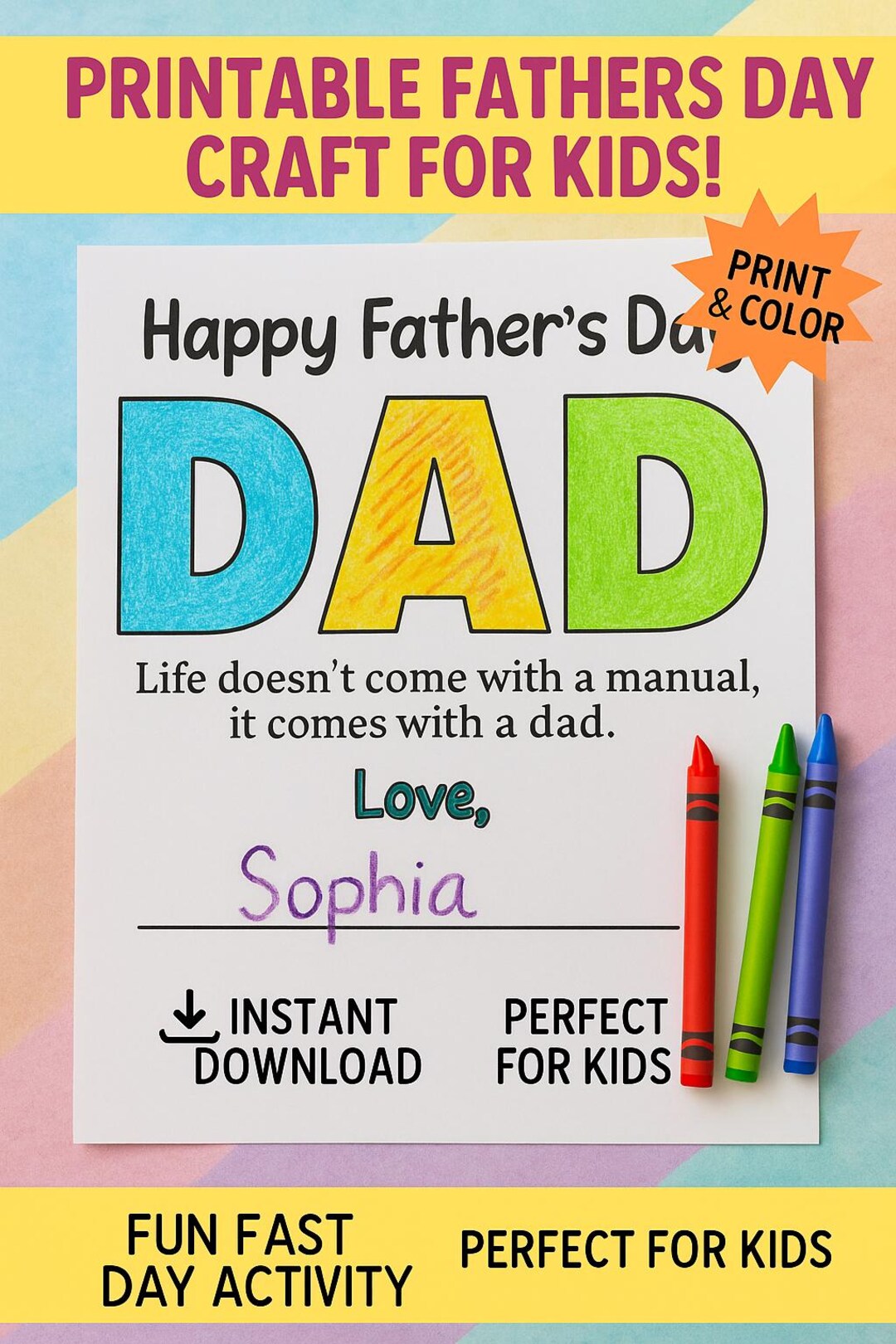 Father's Day Coloring Craft: Printable DAD Letter Activity (PDF ...