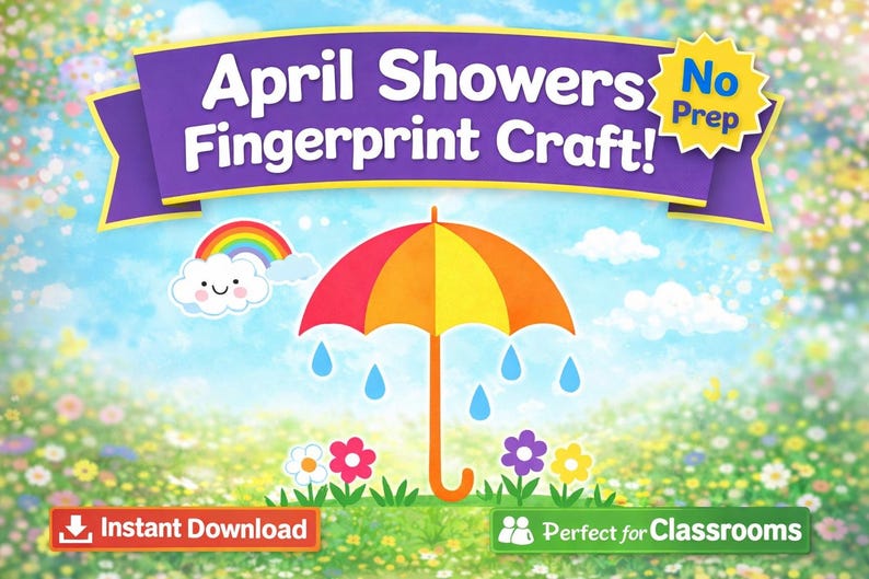 April Showers Fingerprint Craft | Spring Kids Activity (PDF Format) - Etsy