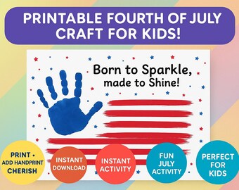 4th of July Kids Handprint Craft, Toddler Daycare Kindergarten ...