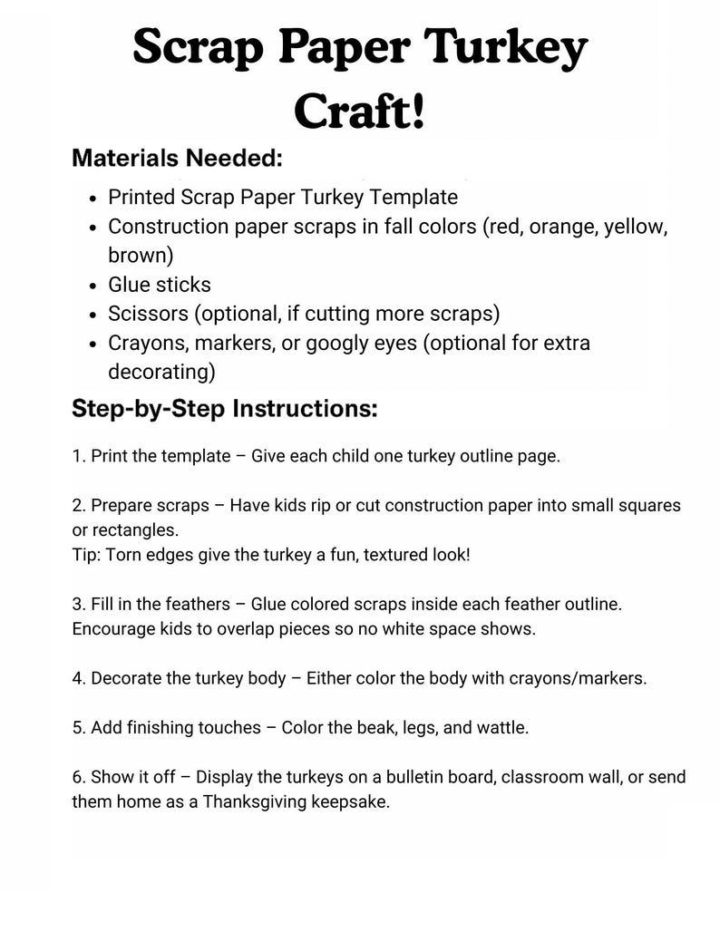 Feathered Friends Scrap Paper Turkey Craft – Thanksgiving Classroom ...
