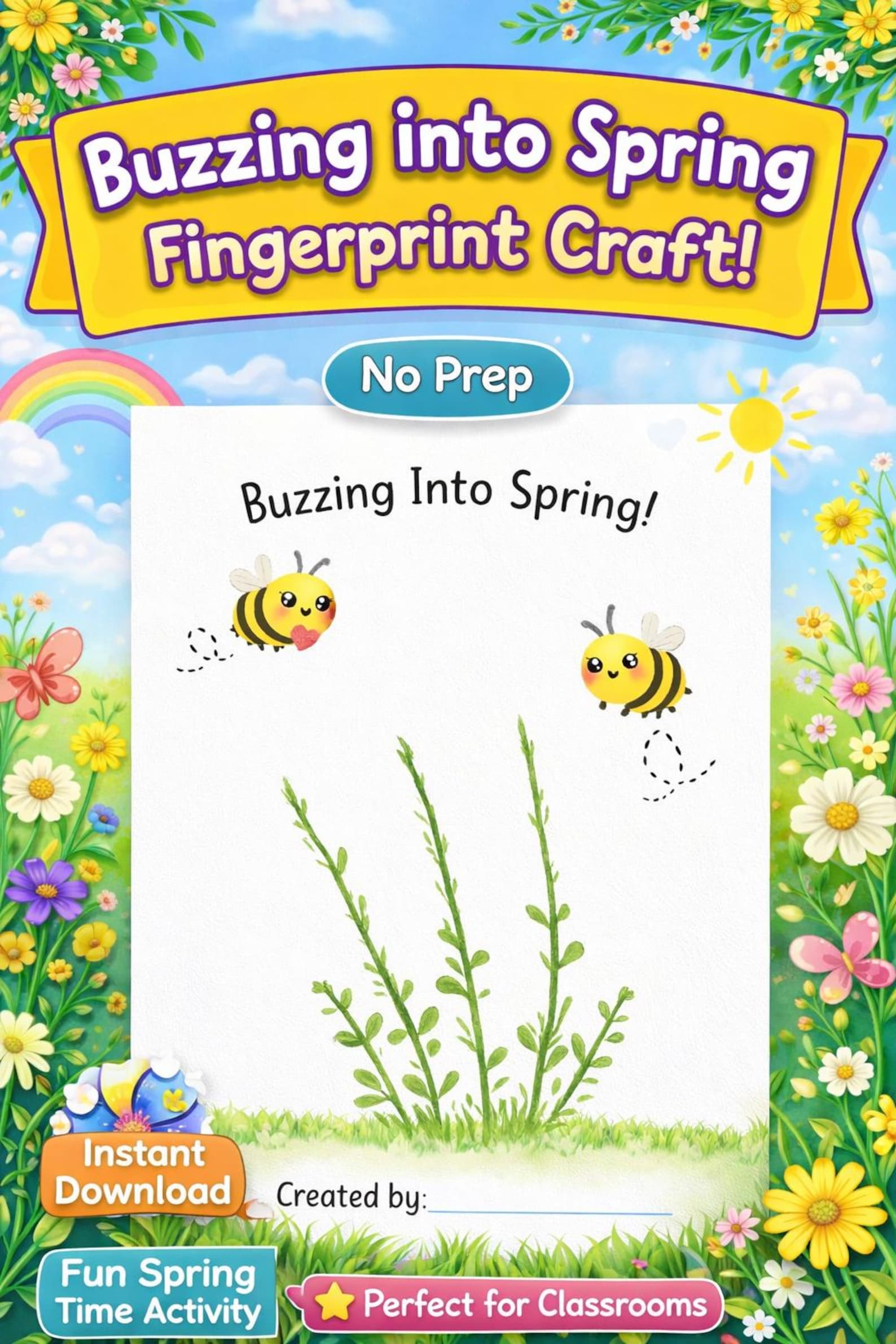 Lavender Bee Fingerprint Art | Spring Kids Activity (PDF Pattern) - Etsy