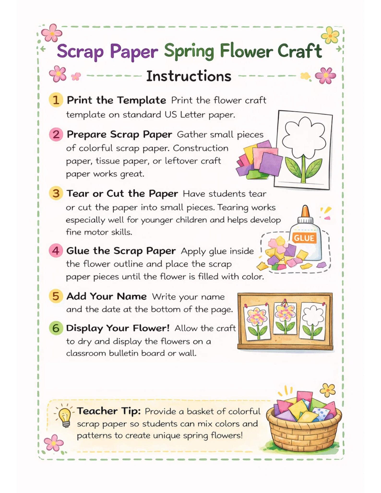 Spring Flower Craft Template | Preschool Kindergarten Fine Motor ...