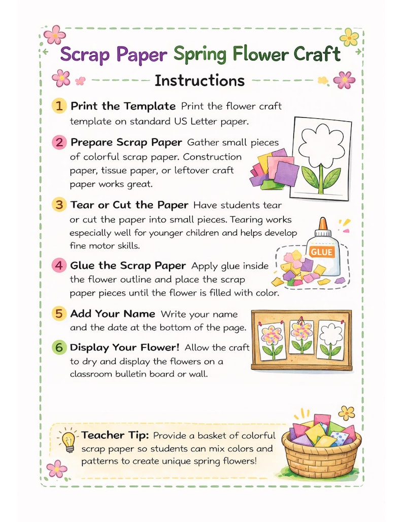 Spring Flower Craft Template | Preschool Kindergarten Fine Motor ...