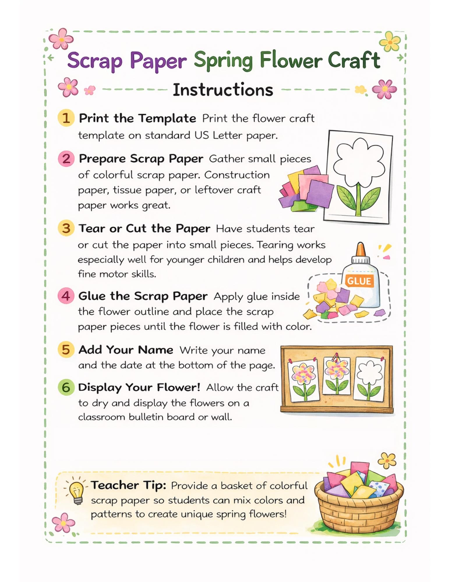 Spring Flower Craft Template | Preschool Kindergarten Fine Motor ...