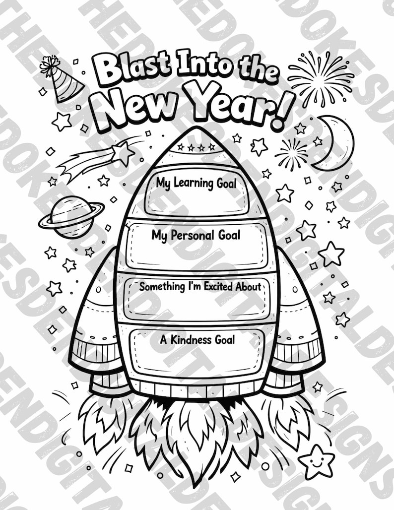New Year Goal-setting Worksheet, Rocket Theme (PDF) - Etsy