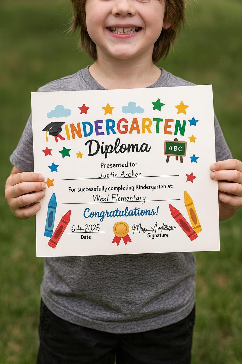 Kindergarten Graduation Diploma Certificate: Printable End of Year ...