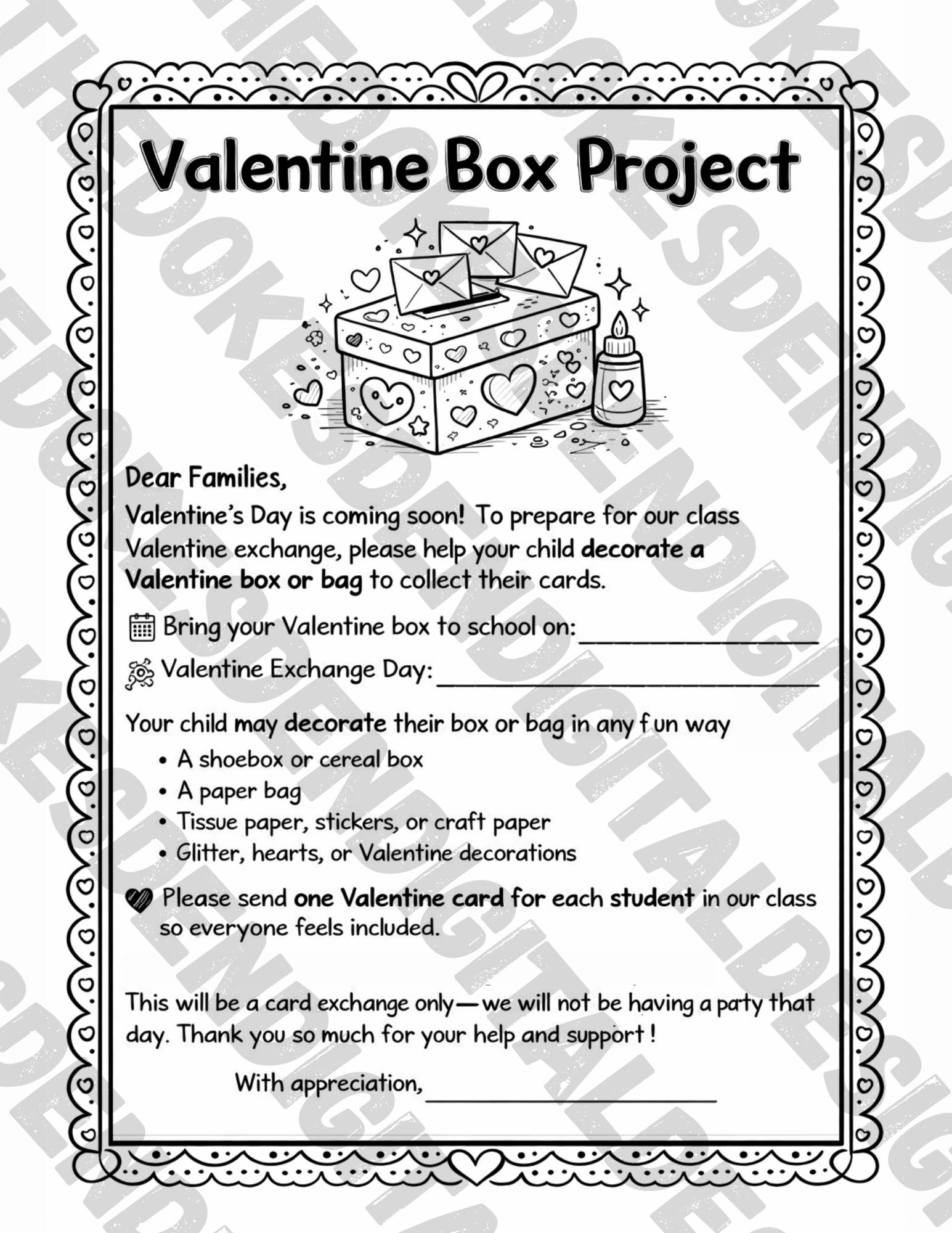 Valentine Box Project Classroom Handout - Etsy