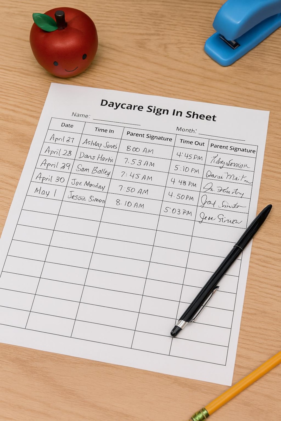 Printable Childcare Sign-in Sheet: Preschool & Daycare Attendance Form ...