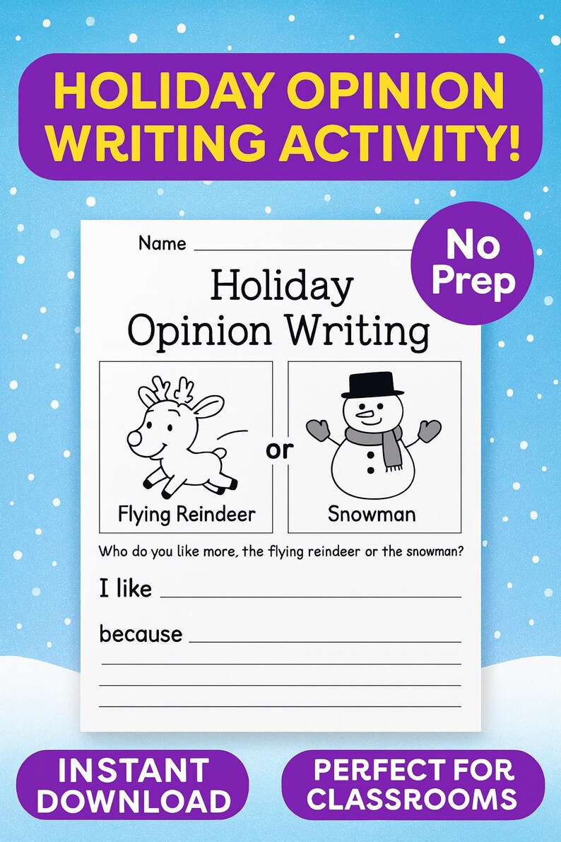 Holiday Opinion Writing Worksheet for Kids - Etsy