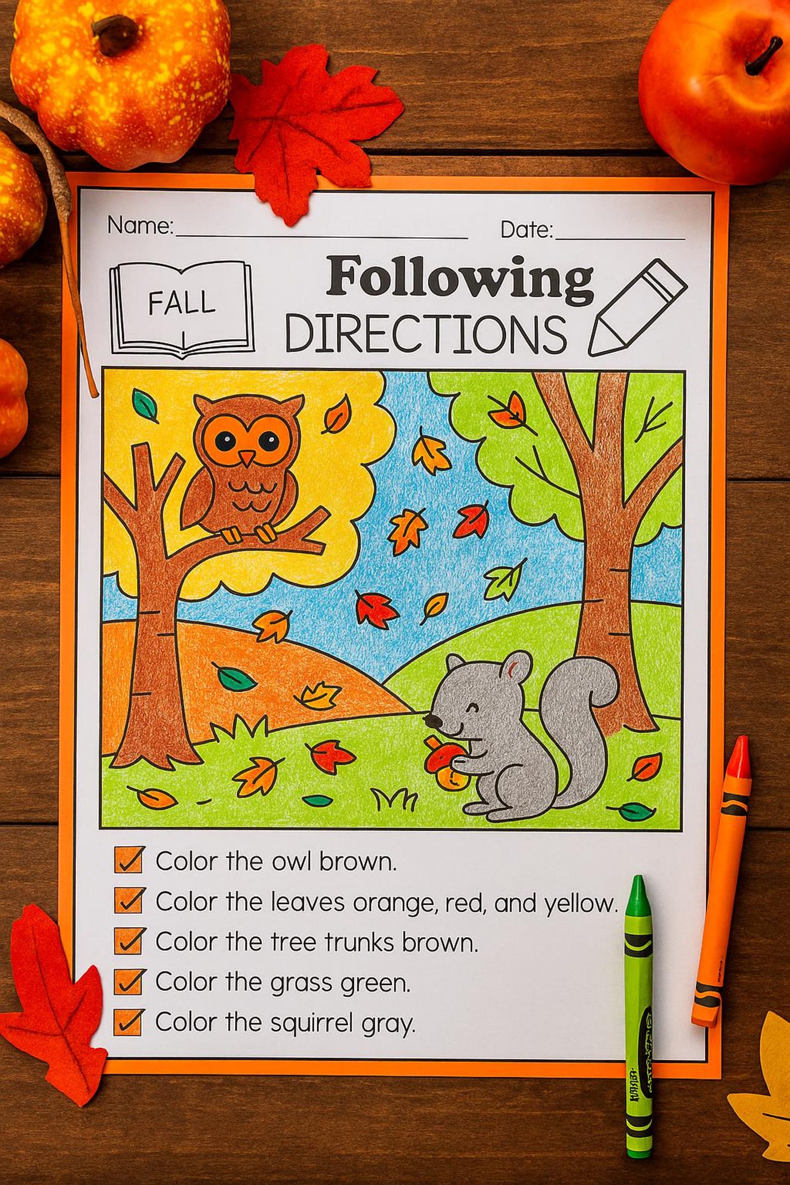 Fall Following Directions Worksheet for Kids - Etsy