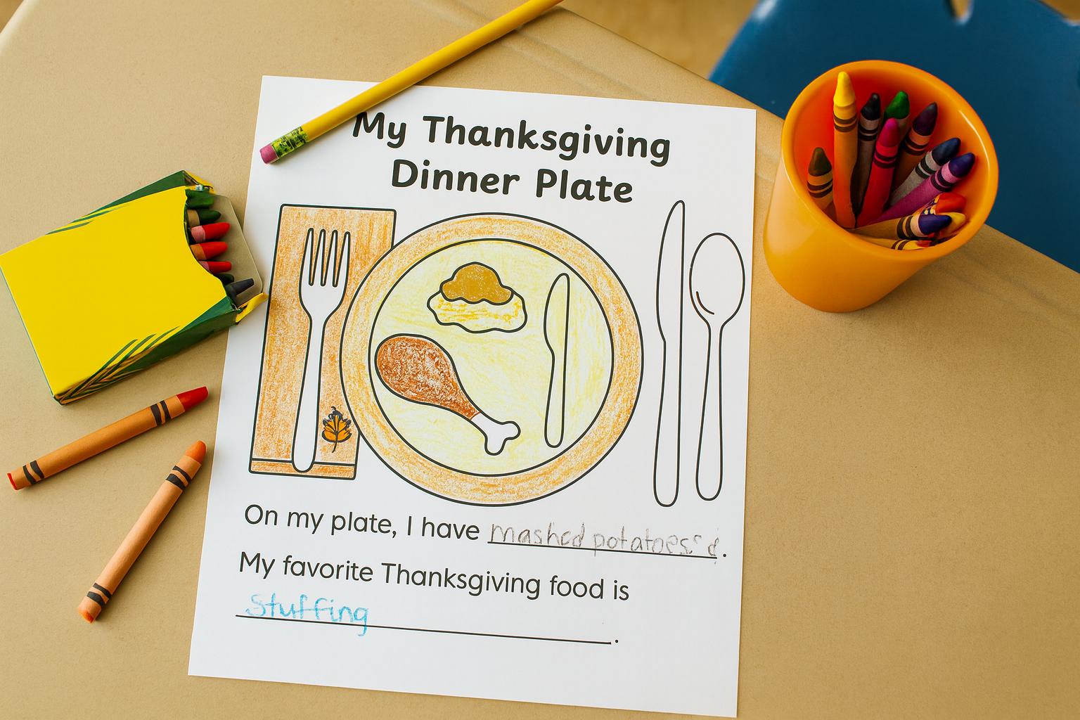 Printable Thanksgiving Dinner Plate Worksheet for Kids | Fun Classroom ...