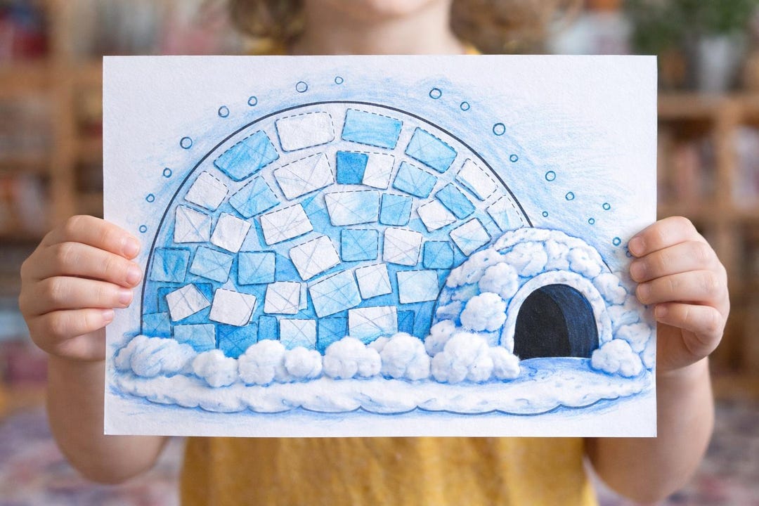 My Arctic Igloo Craft – Winter Scrap Paper & Cotton Ball Activity - Etsy