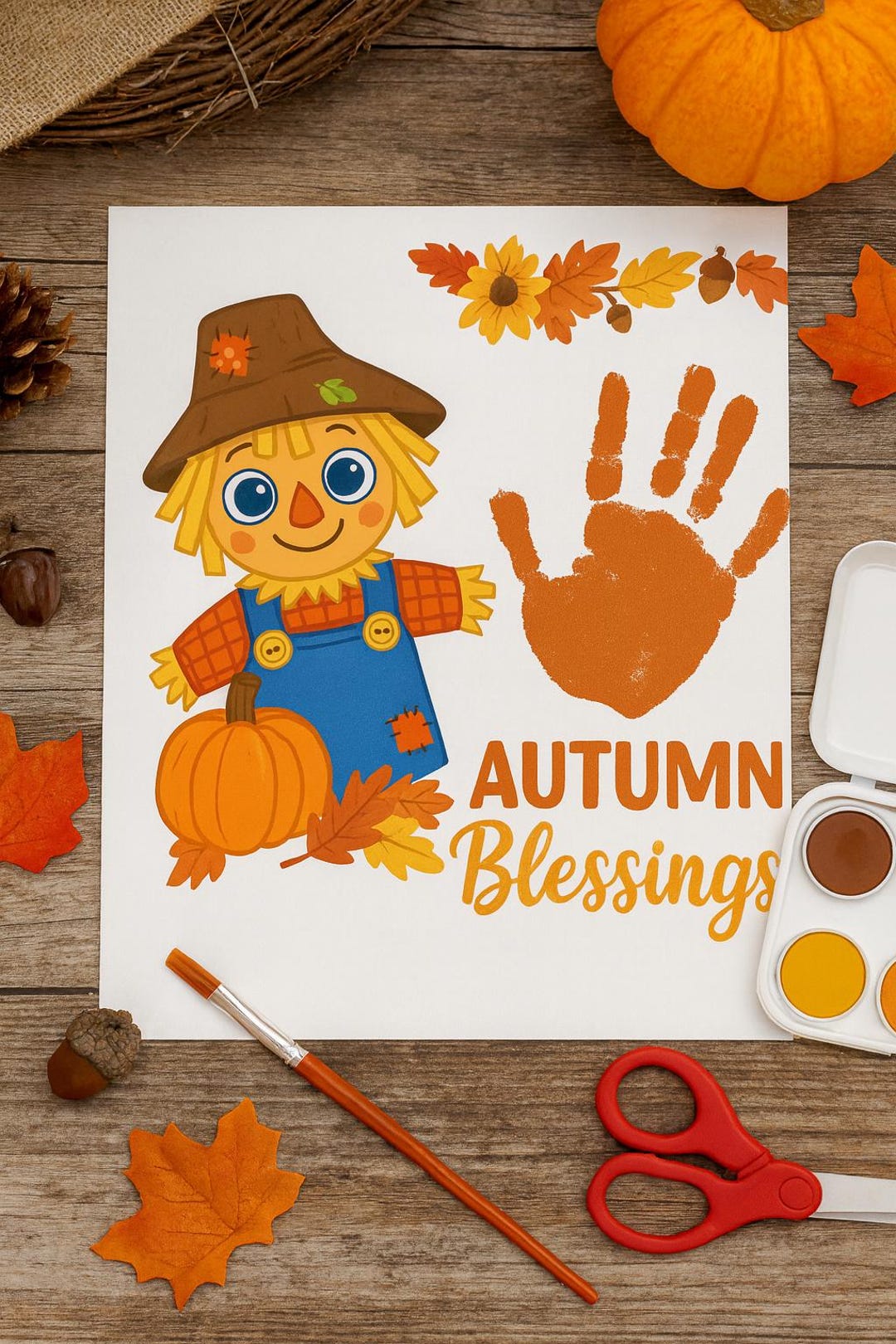 Autumn Blessings Handprint Craft | Fall Scarecrow Classroom Activity ...