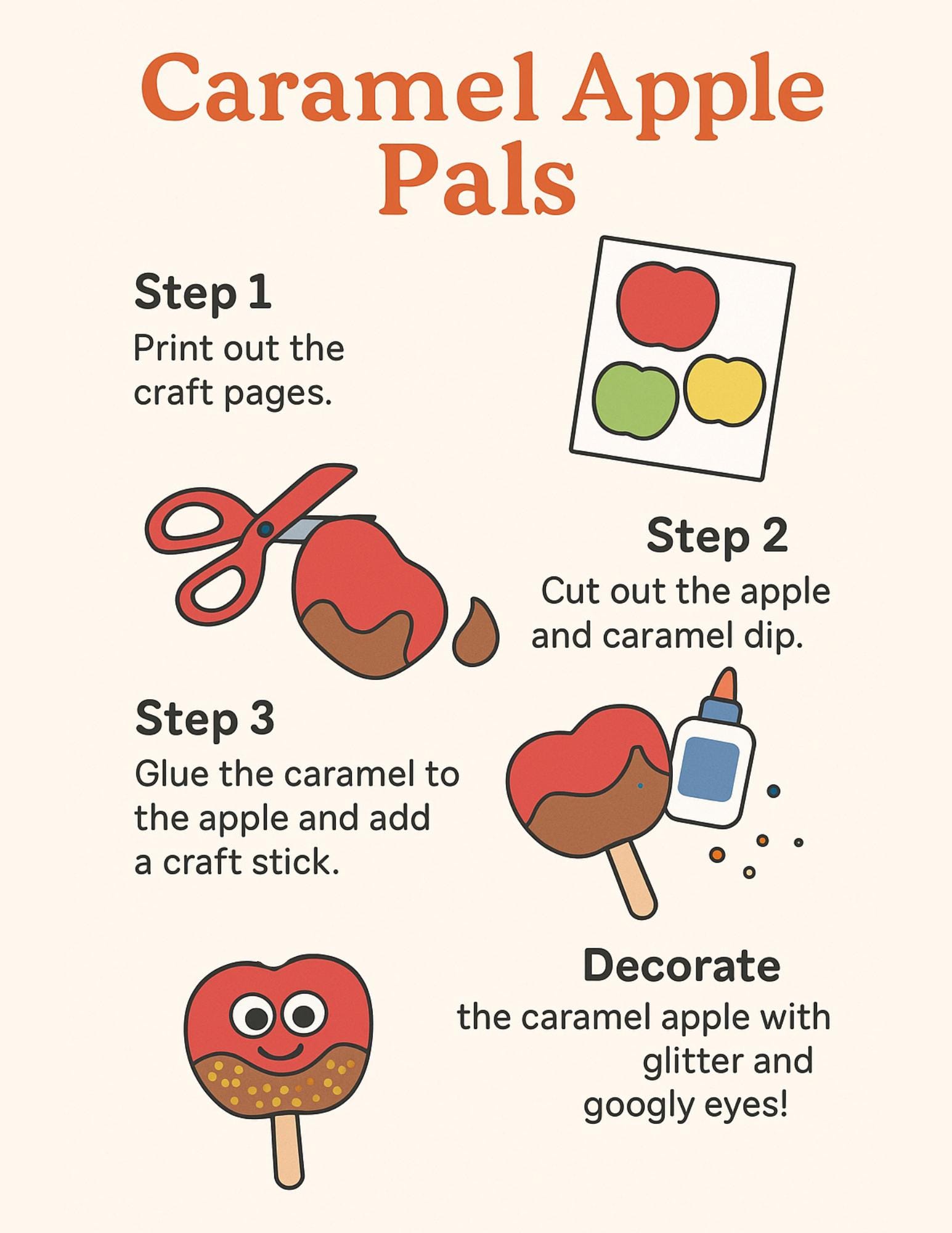 Printable Caramel Apple Pals Craft for Kids | Fun Fall Activity for ...