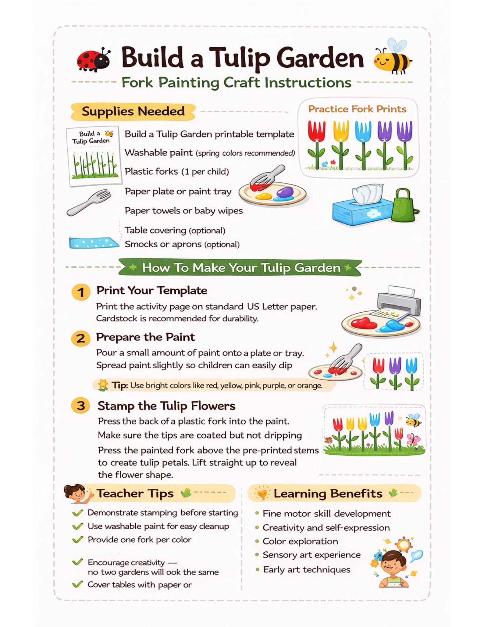 Tulip Garden Fork Painting Craft | Spring Art Activity for Kids ...