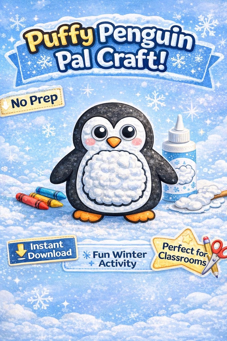 Puffy Penguin Pal Craft – No Prep Winter Art Activity for Kids - Etsy