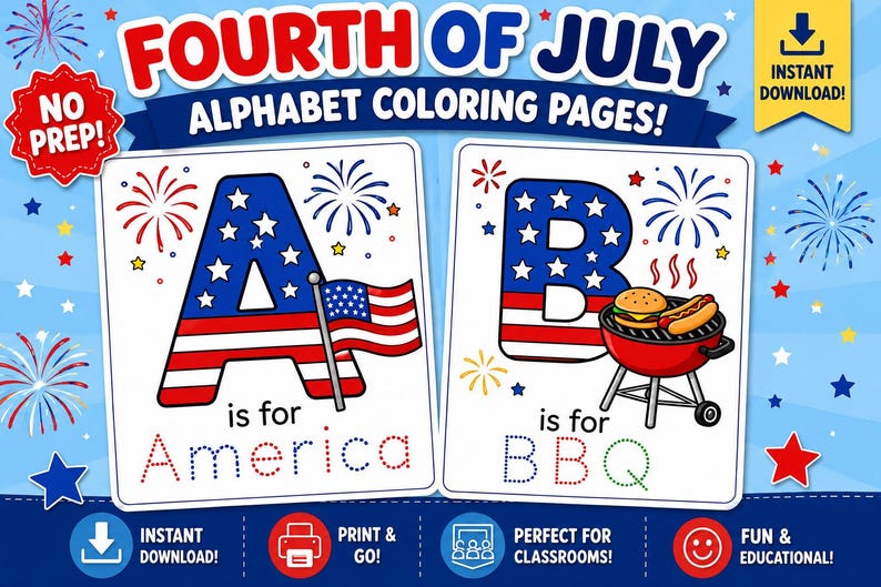Patriotic Alphabet Coloring Pages | Fourth of July ABC Tracing ...