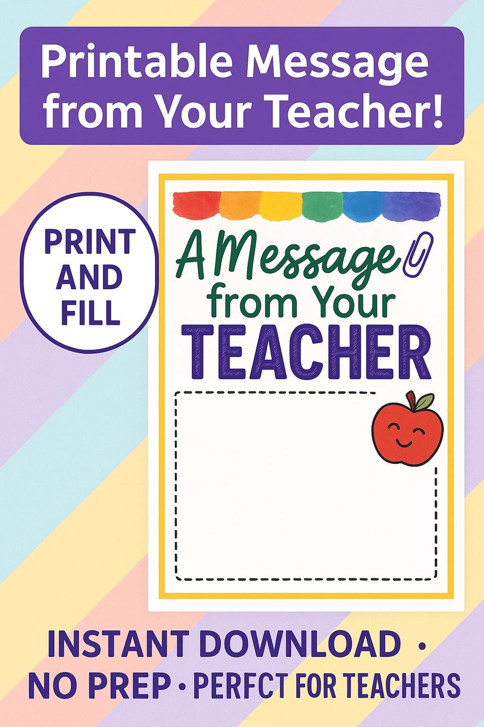 Printable Teacher Note Template – A Message From Your Teacher - Etsy