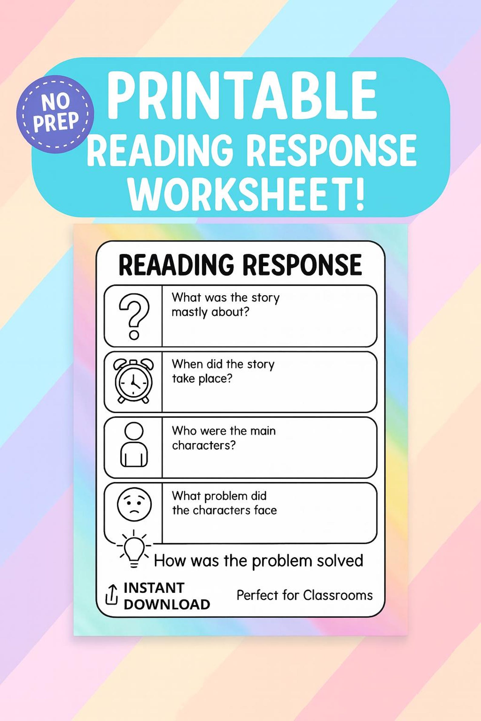 Printable Reading Response Worksheet for Kids | No Prep Literacy ...