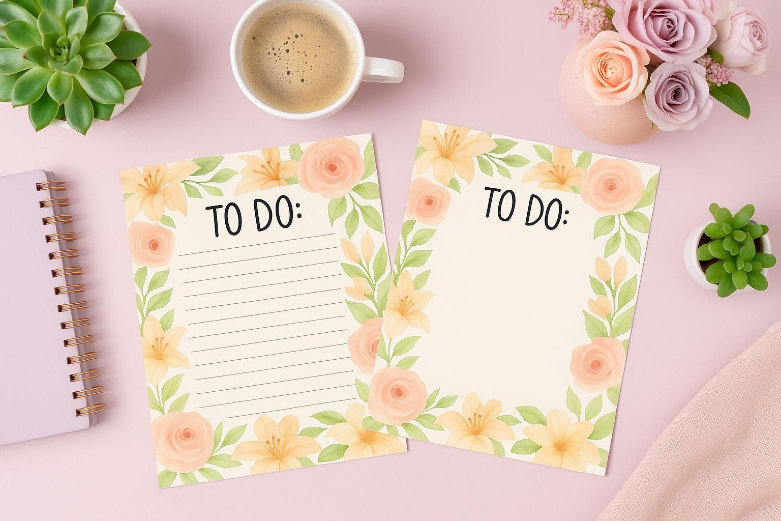 Printable Watercolor Floral To-do List Sheets – Lined & Blank, US ...