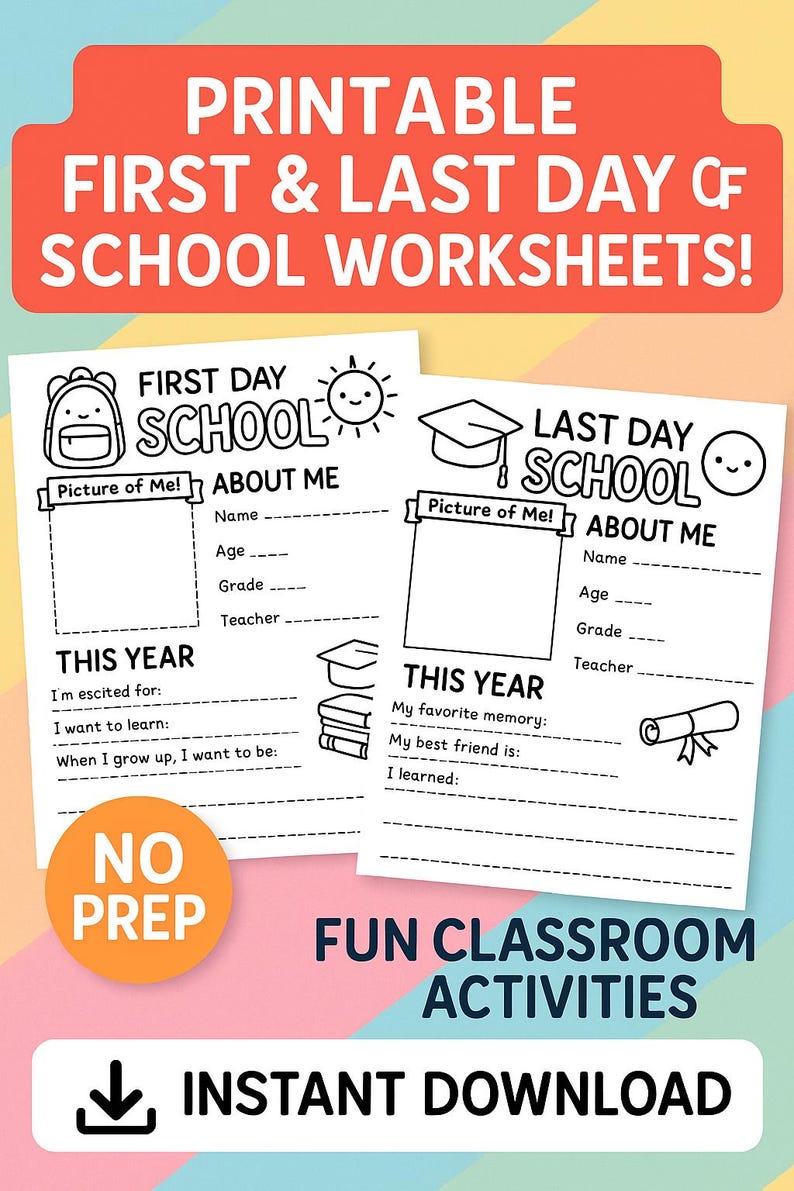 First and Last Day of School Printable Worksheets: Memory Book Activity ...