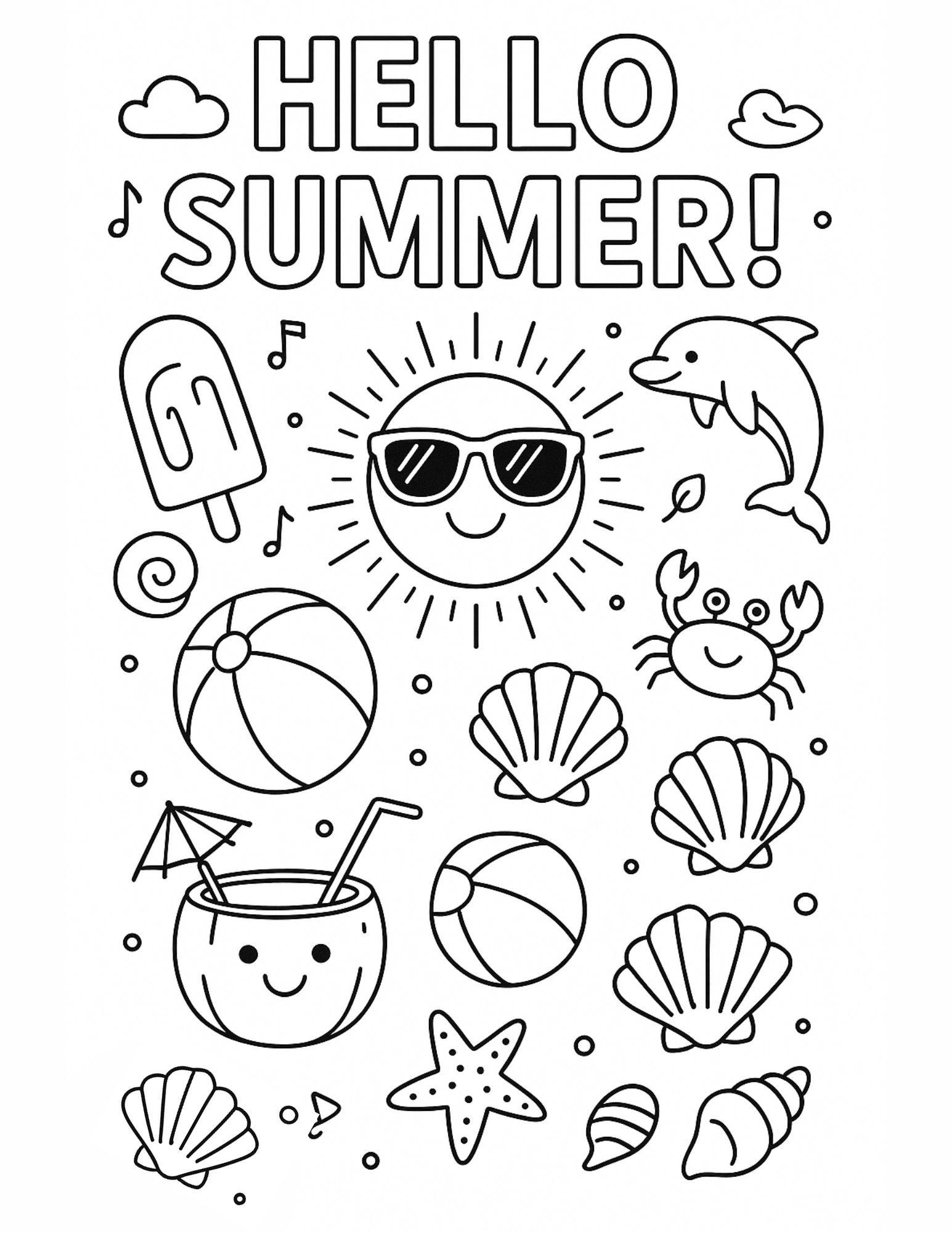 Summer Coloring Pages for Kids: Sunny Day Activity Pack (PDF Download ...