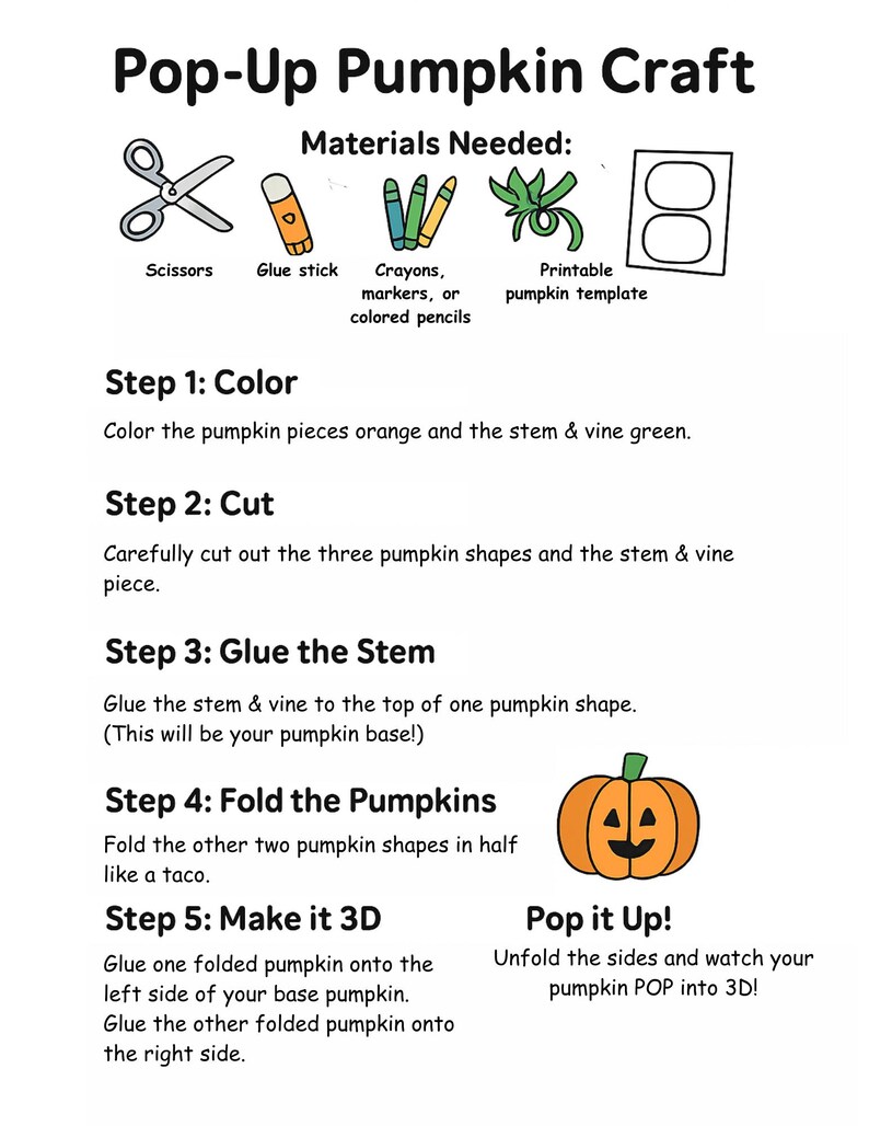 Printable 3D Pumpkin Craft for Kids | Fun Fall Classroom Activity - Etsy