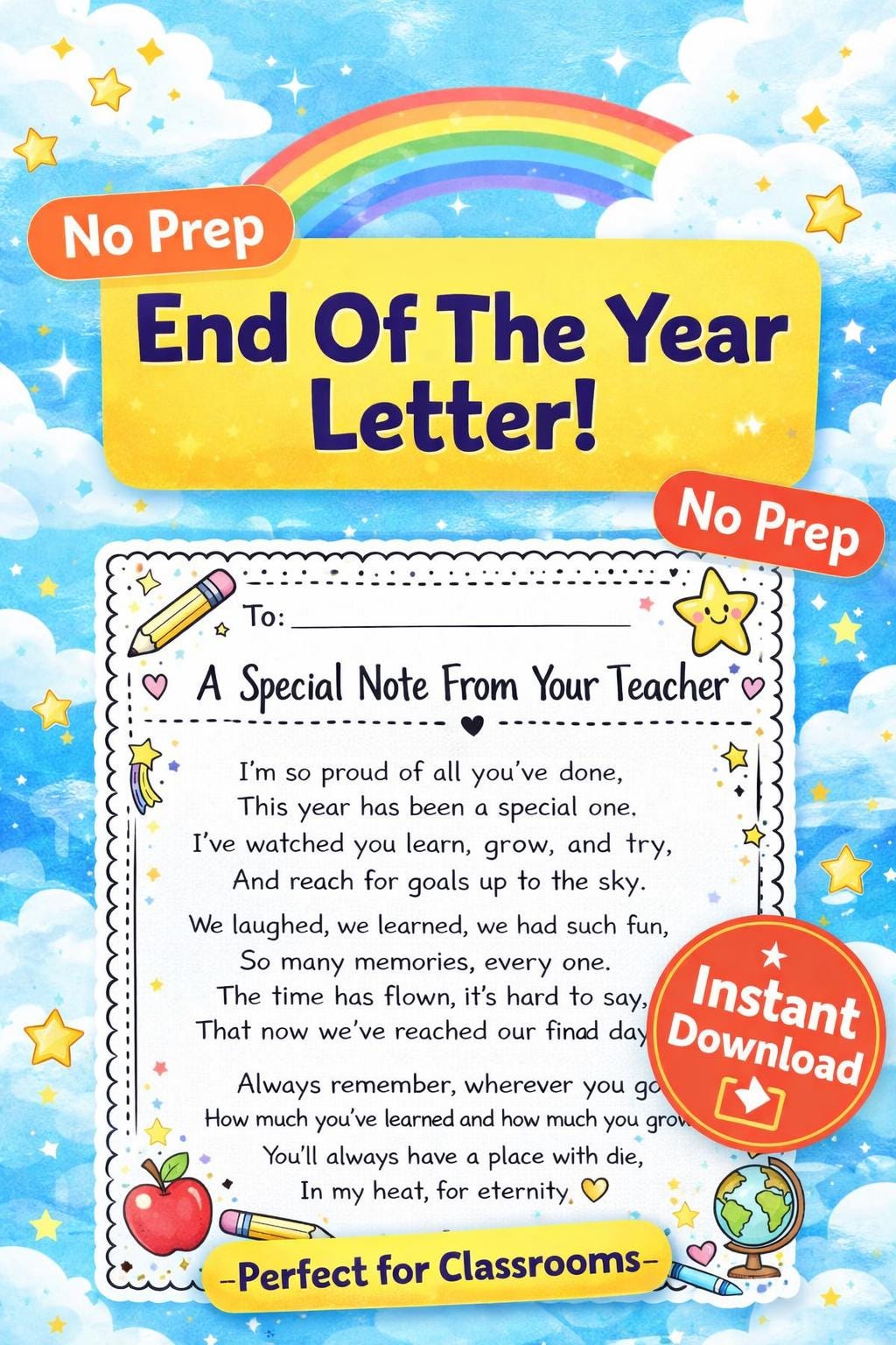 End of Year Teacher Letter | Printable Student Goodbye Note (PDF) - Etsy