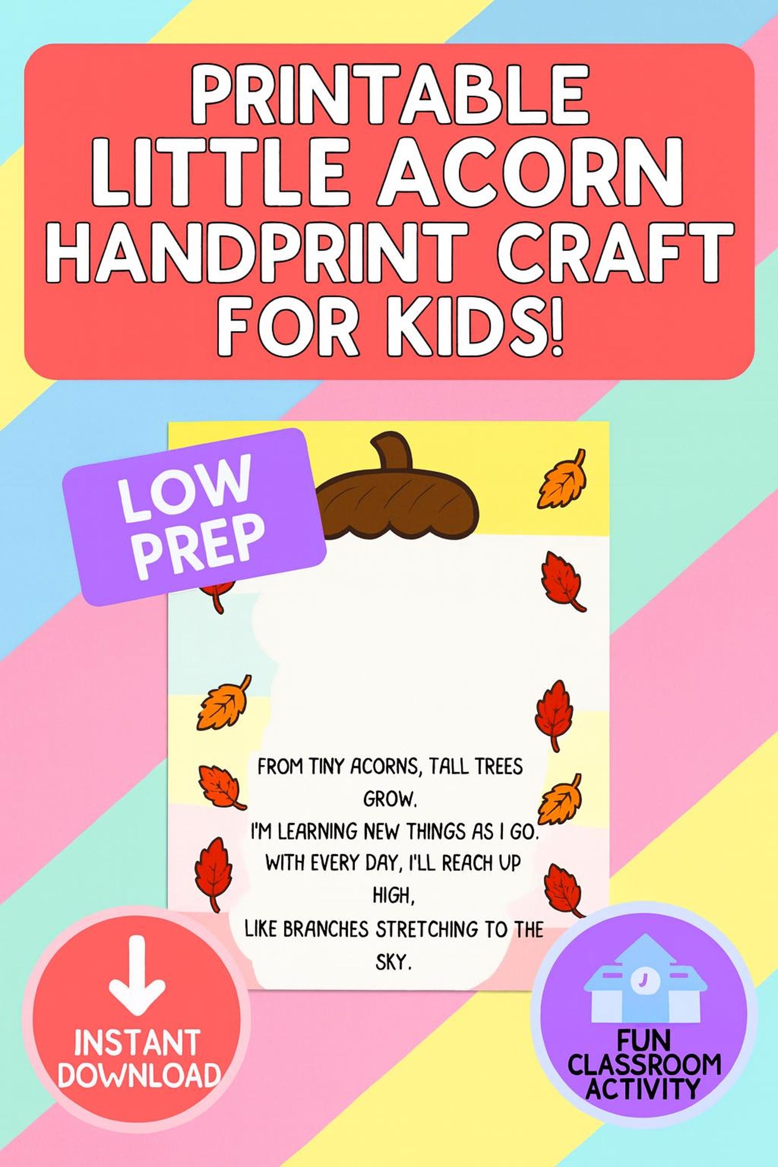 Printable Little Acorn Handprint Craft | Fall Classroom & Home Activity ...