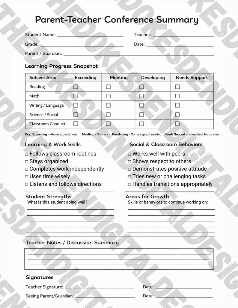 Parent-teacher Conference Report | Student Progress & Behavior Form - Etsy