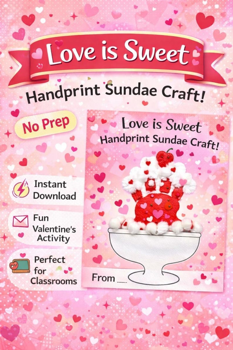 Love is Sweet Handprint Sundae Craft – Valentine’s Day Classroom ...