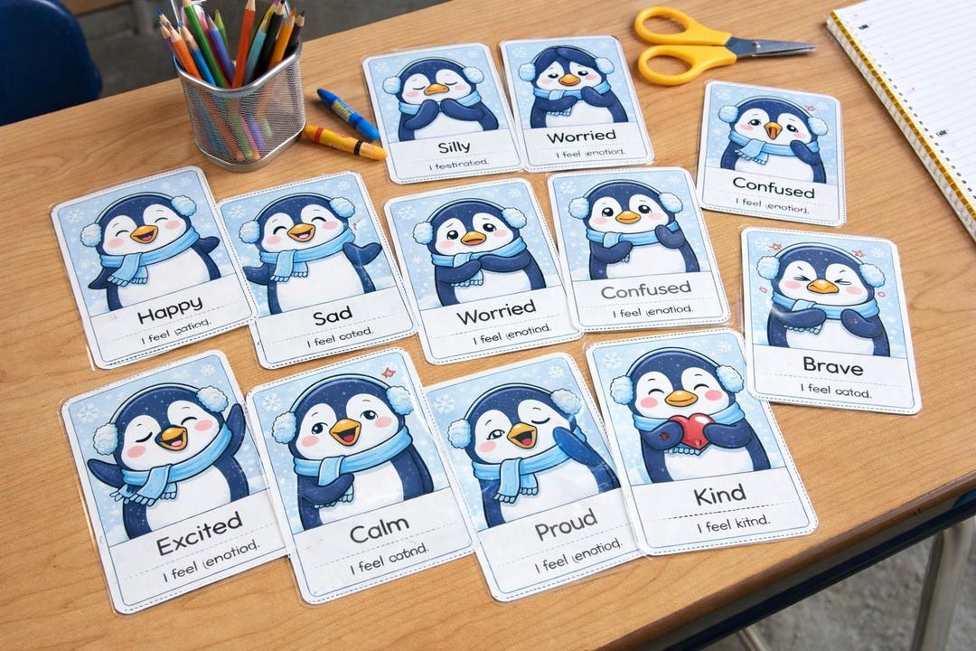 Penguin Emotions Flashcards for Kids | Winter SEL Feelings Cards - Etsy