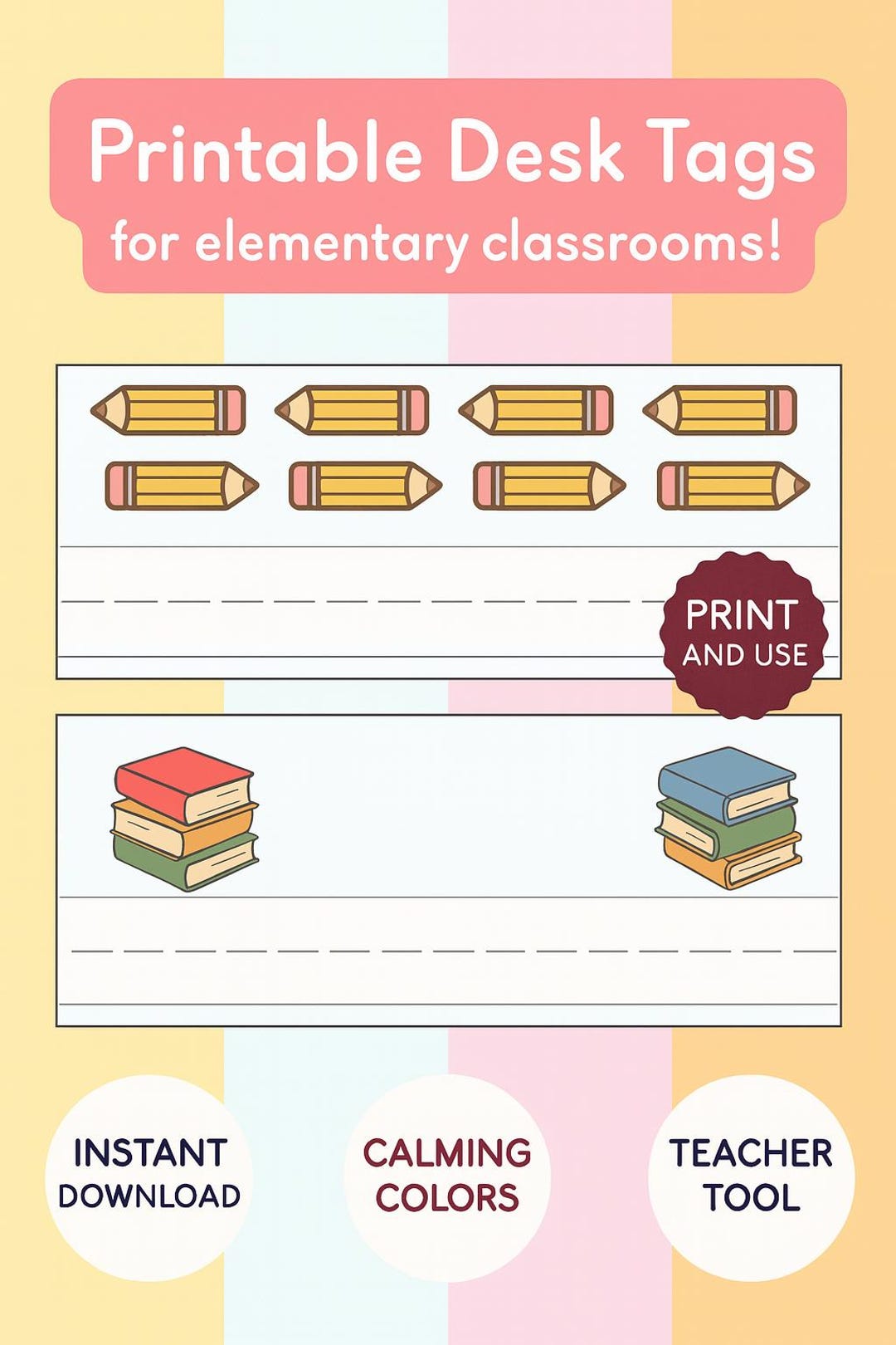 Desk Buddies – Printable Name Tags for Students | Pencil & Book Desk ...