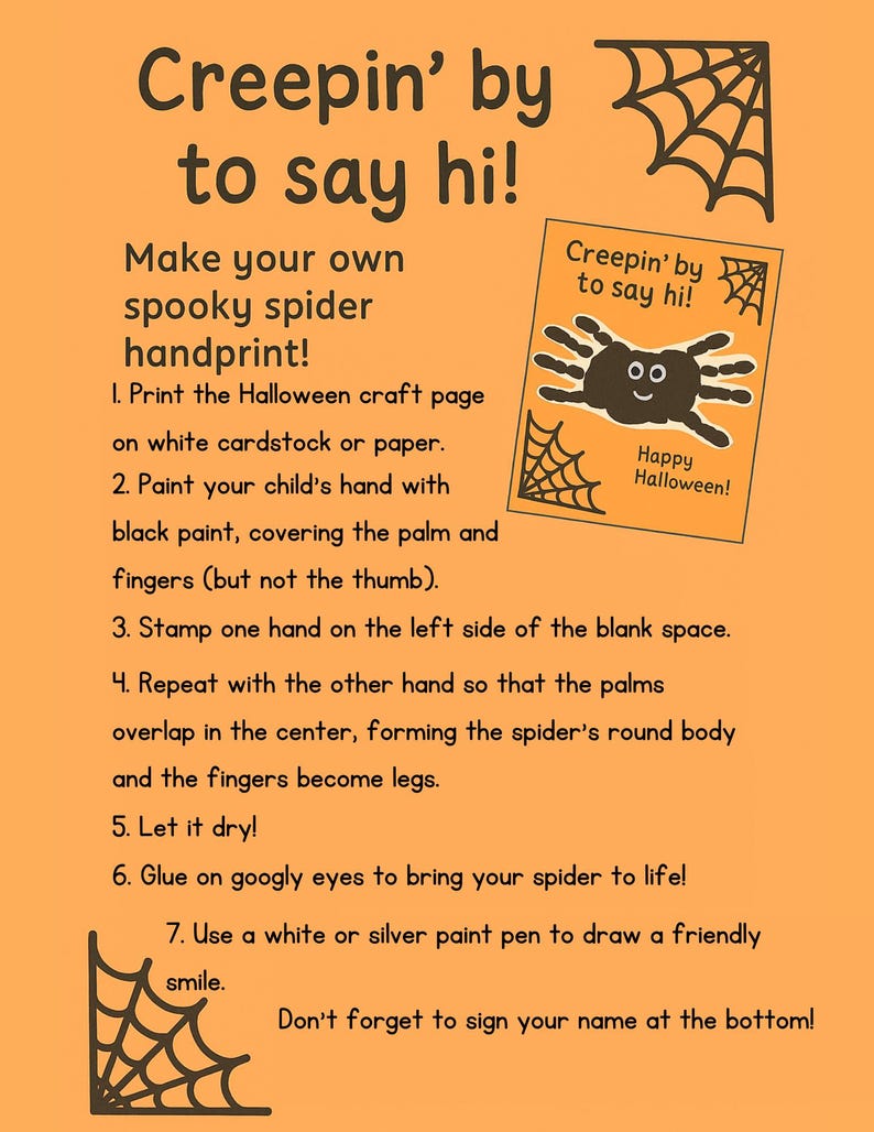 Halloween Spider Handprint Craft: Kid's Printable Art Project (PDF ...