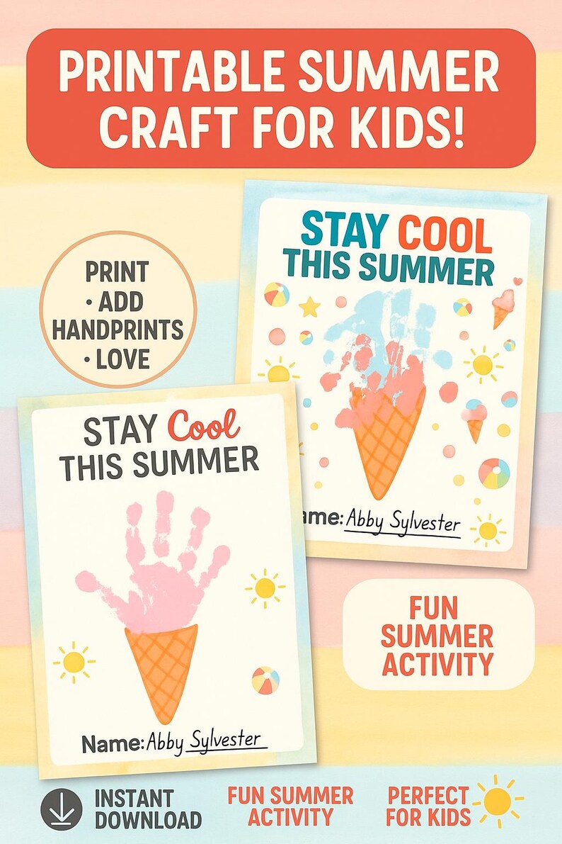 DIY Summer Handprint Craft for Kids – Stay Cool Ice Cream Printable - Etsy
