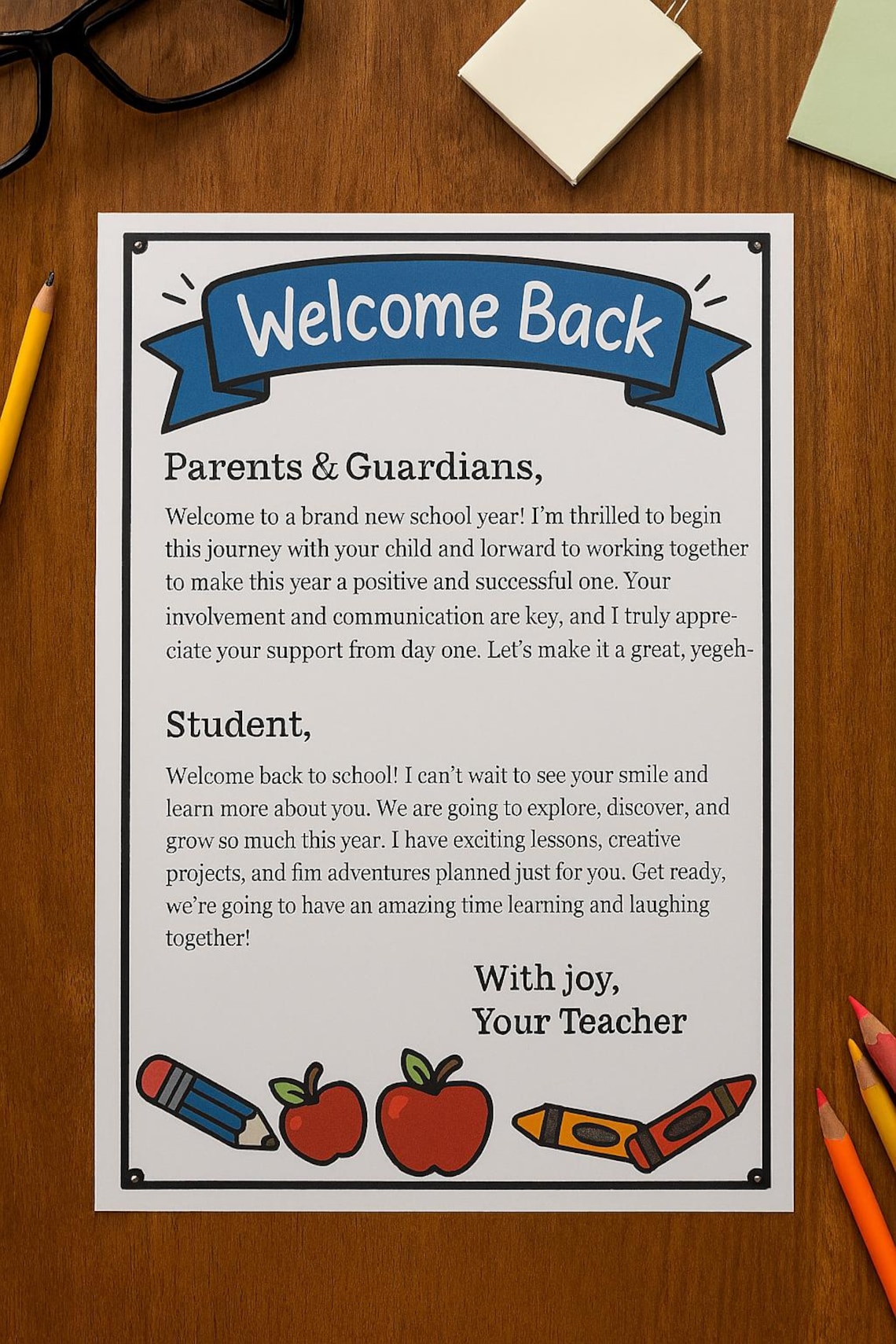 Teacher Welcome Letter Template: Back to School, Printable PDF - Etsy