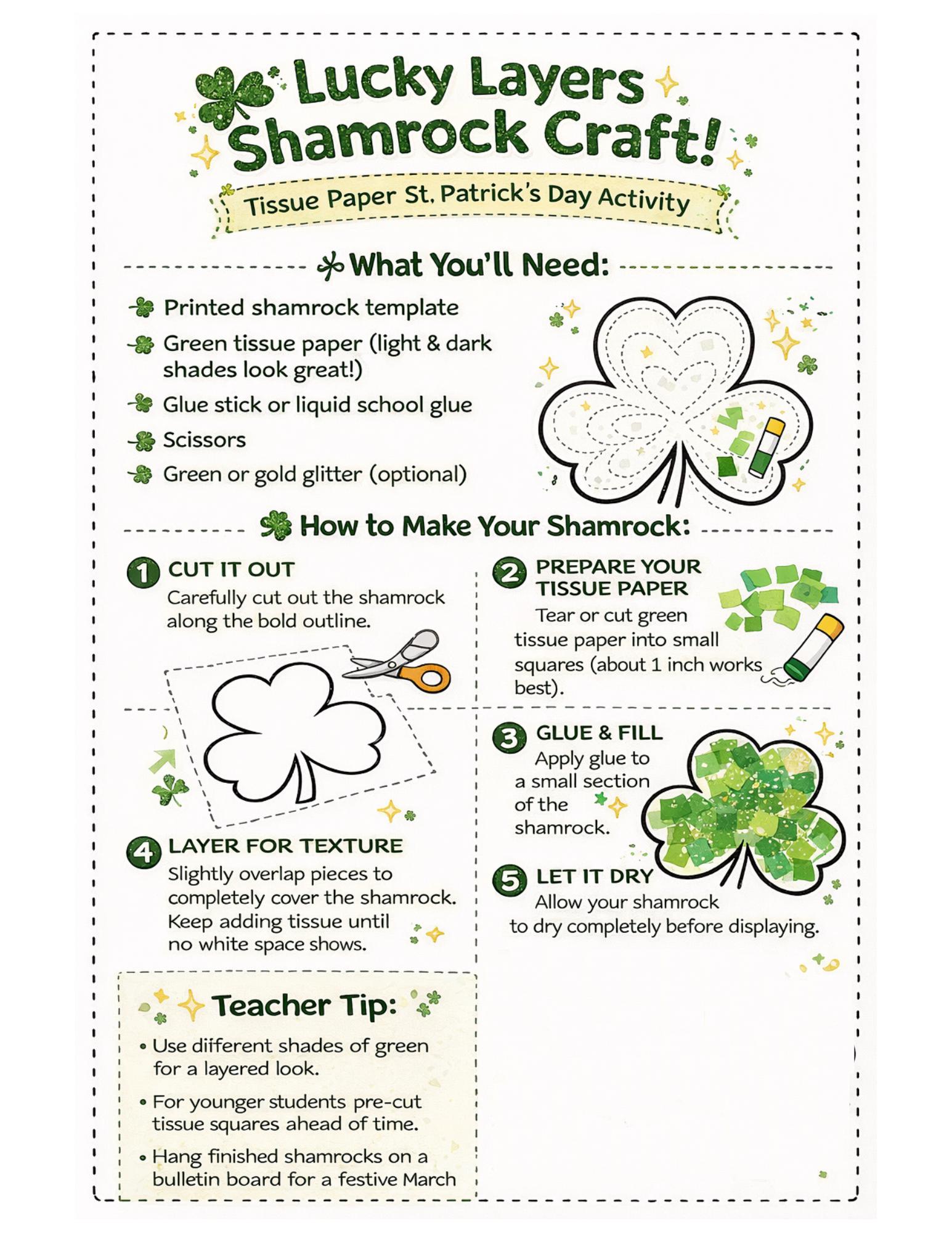 St. Patrick's Day Shamrock Craft | Tissue Paper Art Activity (digital ...