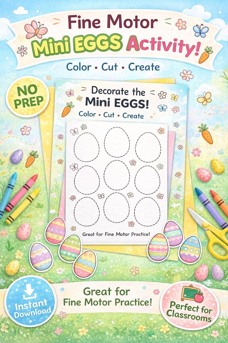 Easter Egg Fine Motor Activity Printable | Preschool Scissor Skills ...