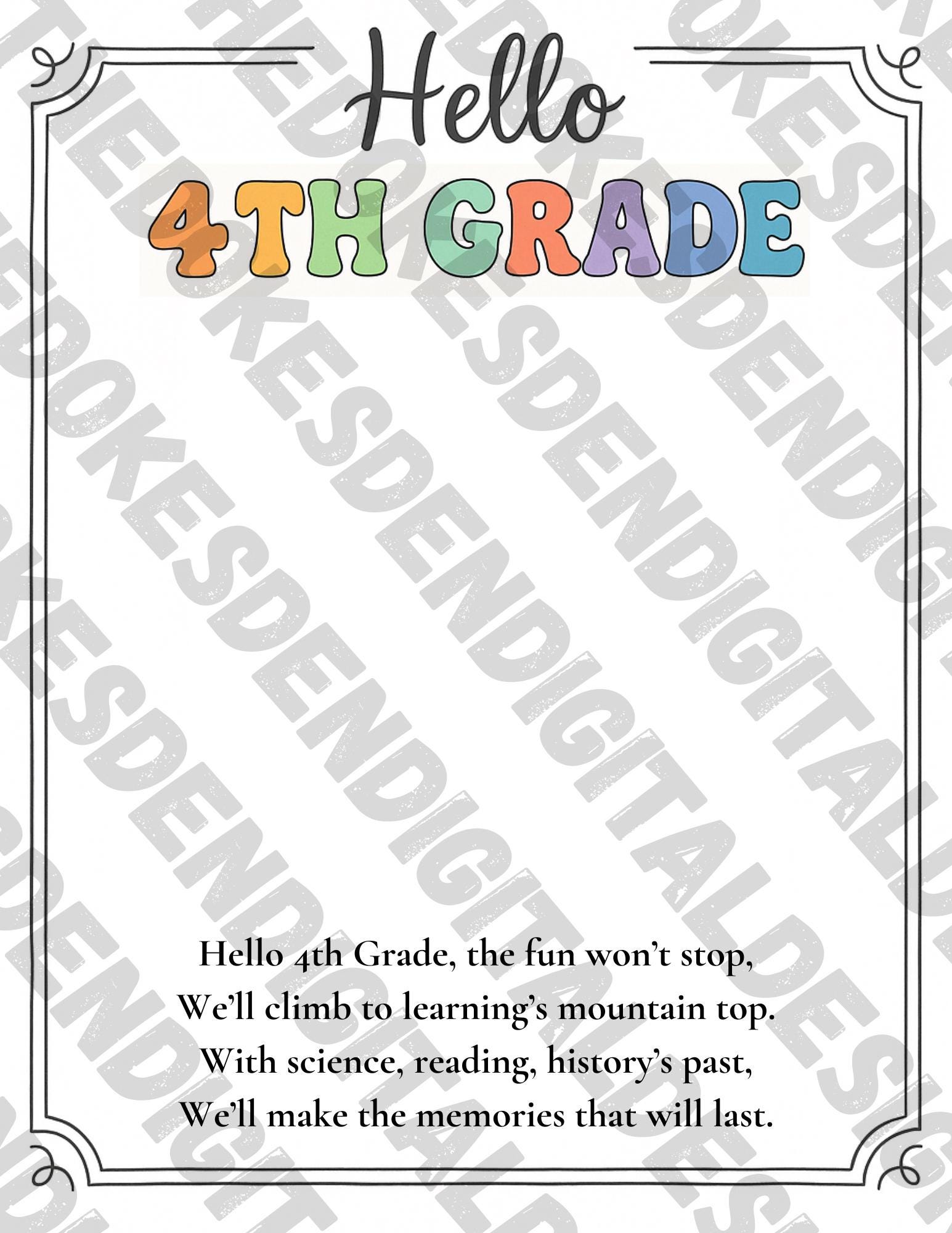 Printable Hello 4th Grade Handprint Poem Craft – Back to School ...