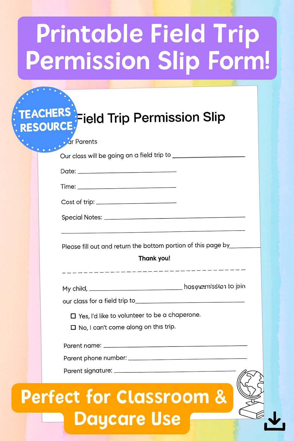 Printable Field Trip Permission Slip Form | Editable Classroom Parent ...