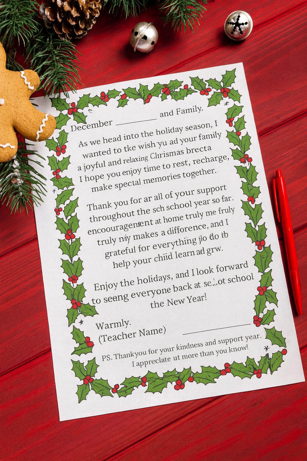 Christmas Break Letter to Families – Printable Holiday Teacher Note - Etsy