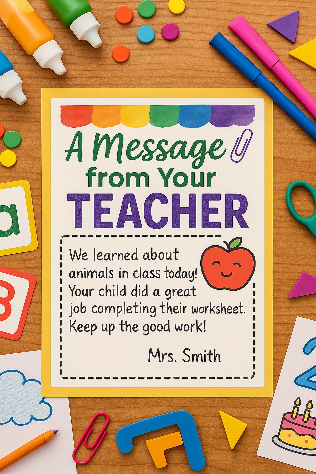 Printable Teacher Note Template – A Message From Your Teacher - Etsy
