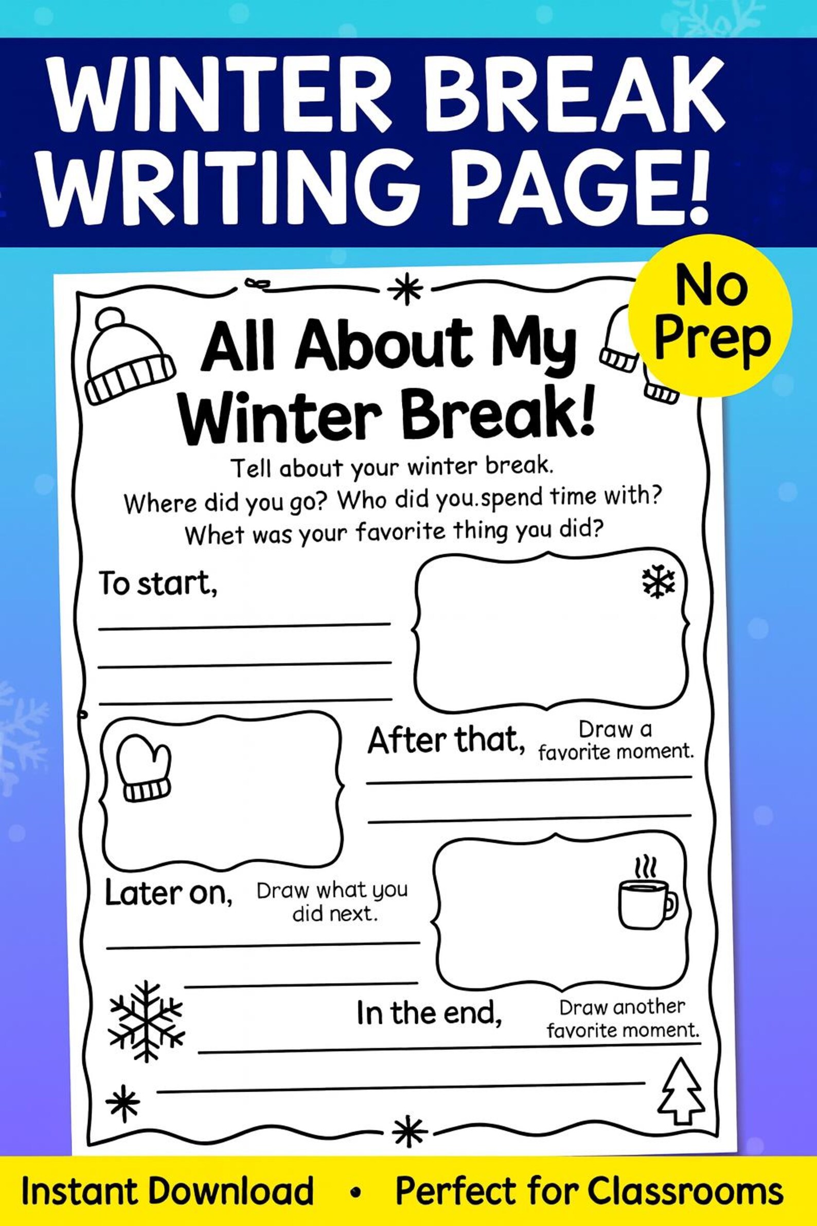 Winter Break Writing Worksheet — Draw & Write Activity for Kids - Etsy