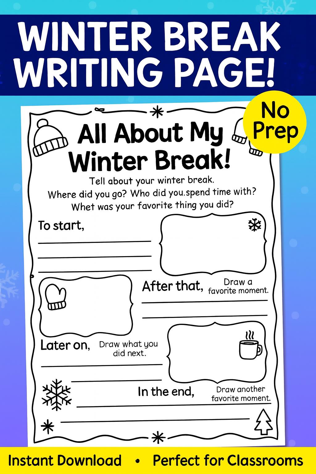 Winter Break Writing Worksheet — Draw & Write Activity for Kids - Etsy
