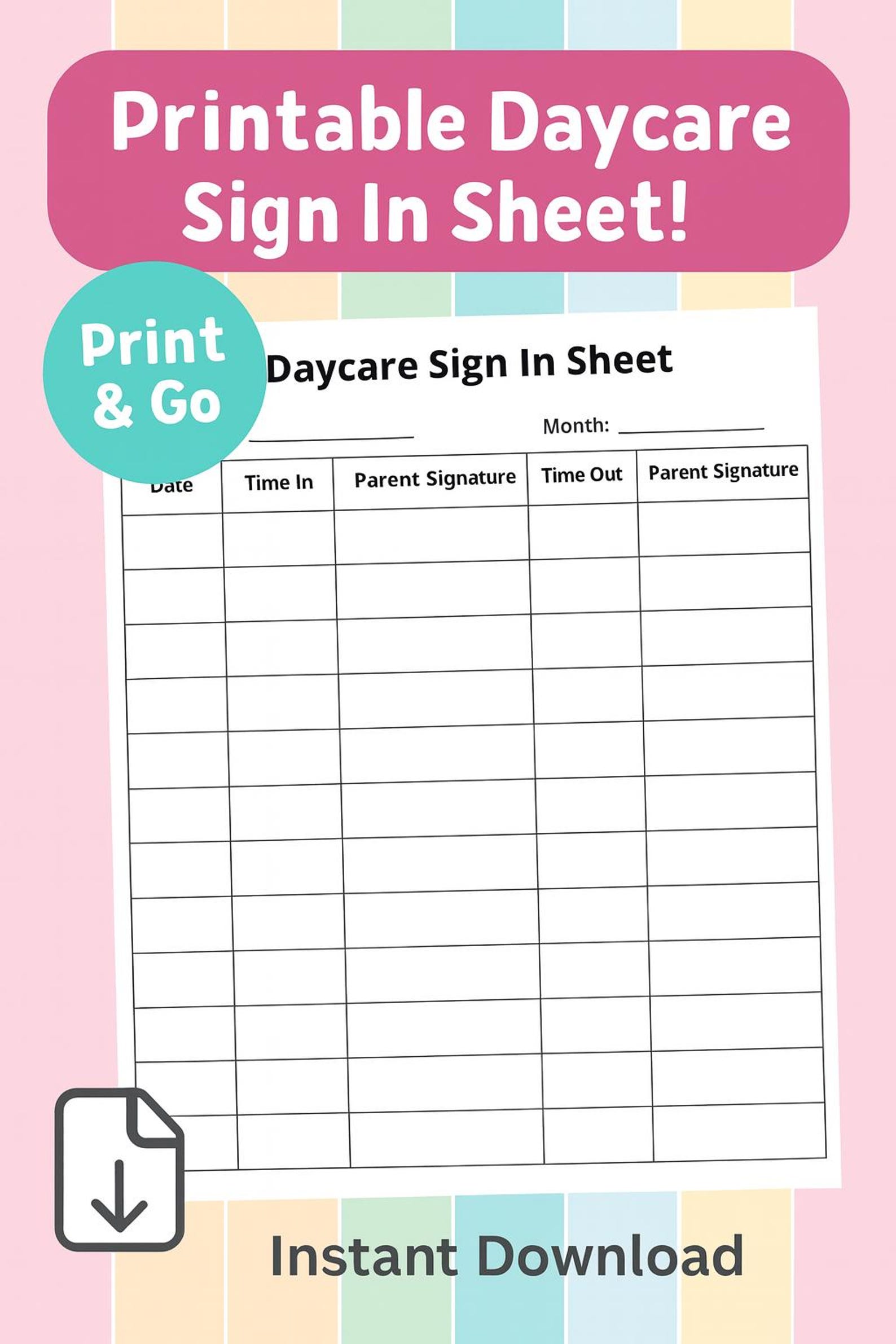 Printable Childcare Sign-in Sheet: Preschool & Daycare Attendance Form ...