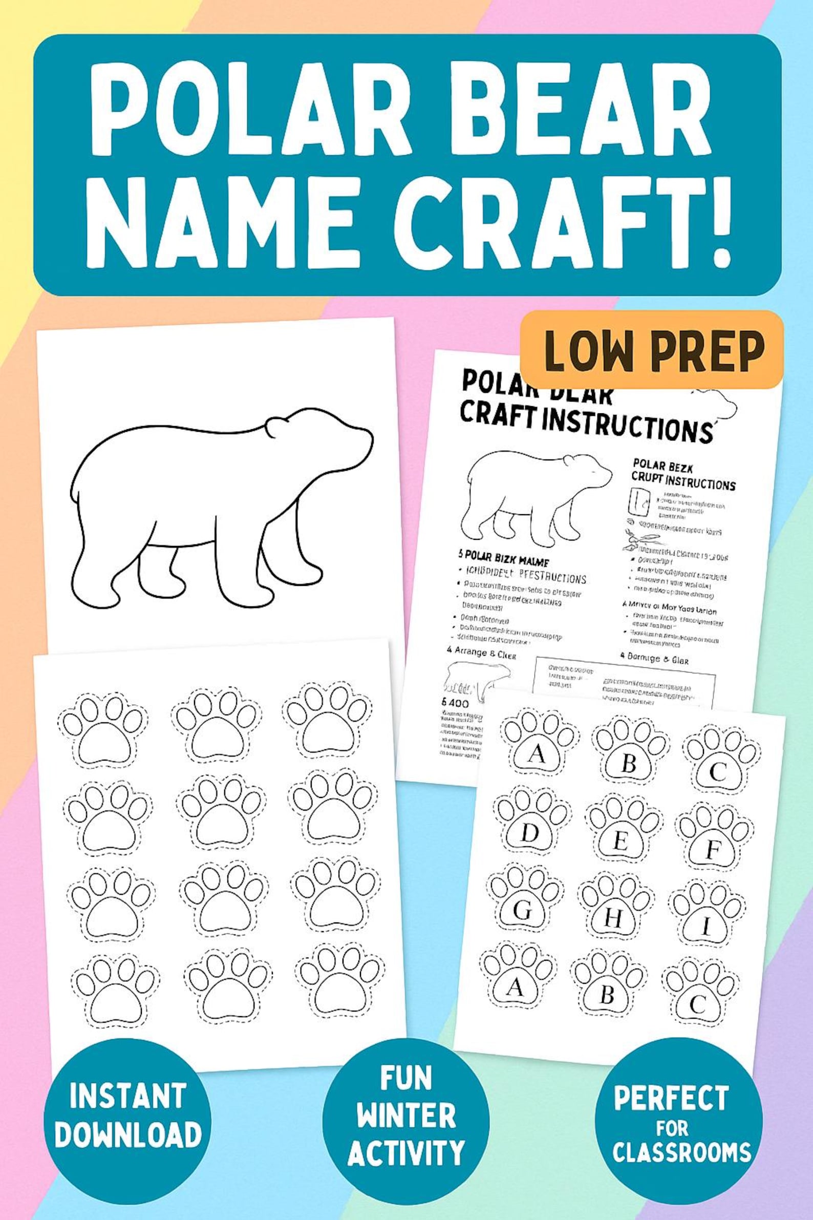 Polar Bear Name Craft | Winter Animal Activity for Preschool, Daycare ...